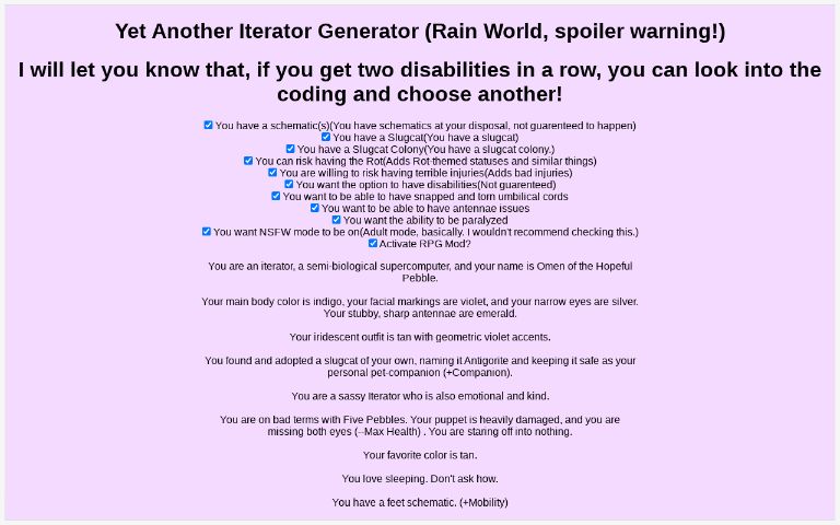 Yet Another Iterator Generator (Rain World, spoiler warning!)