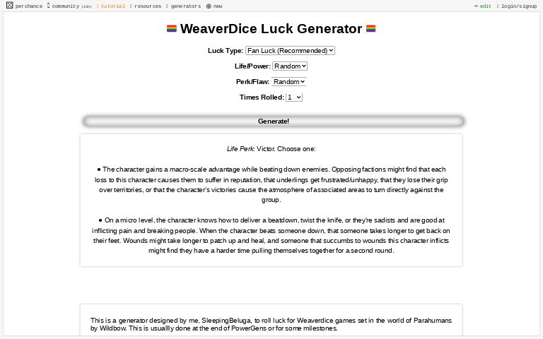 WeaverDice Luck Generator