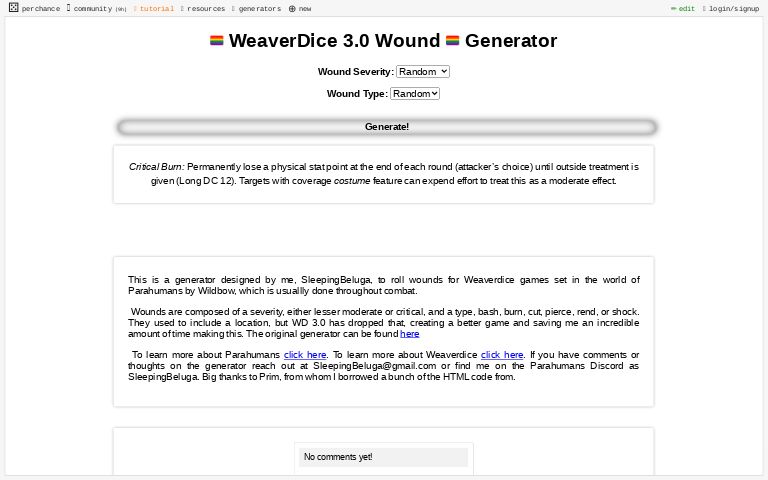 WeaverDice 3.0 Wound Generator