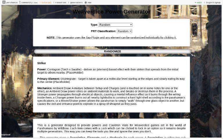 Weaverdice Power Generator ― Perchance