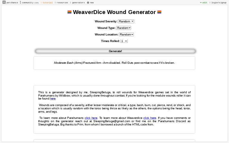 WeaverDice Wound Generator