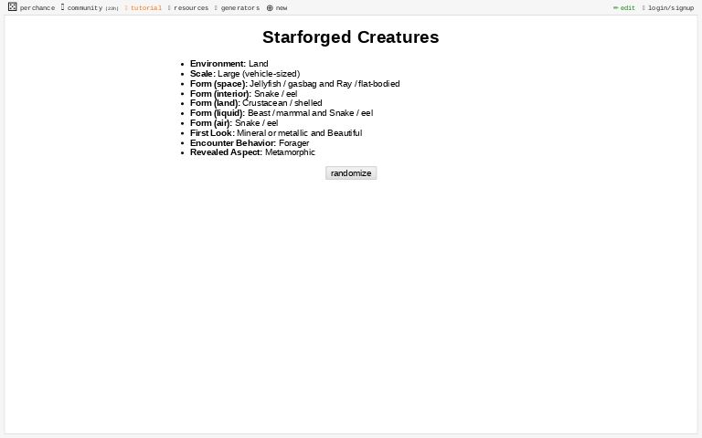 Starforged Creatures ― Perchance Generator