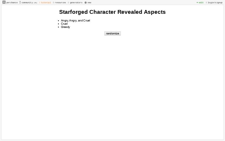 Starforged Character Revealed Aspects ― Perchance Generator