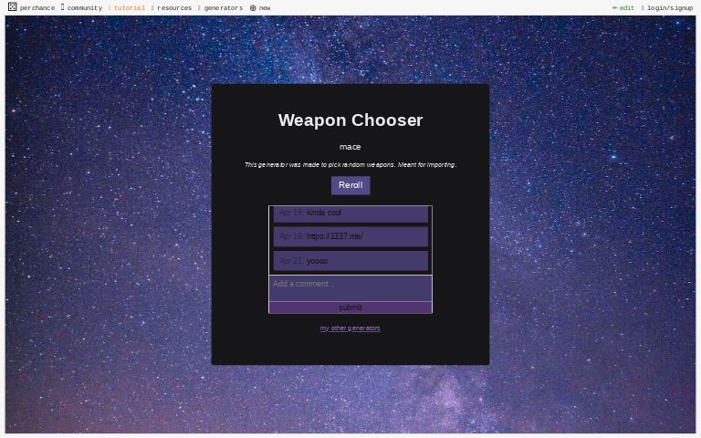 Weapon Chooser ― Perchance Generator