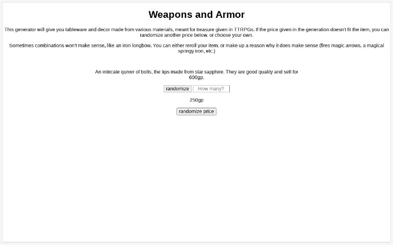 Weapons and Armor ― Perchance Generator