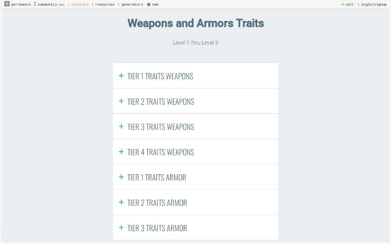 Weapons and Armors Traits ― Perchance Generator