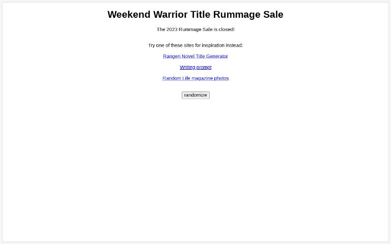 Weekend Warrior Title Rummage Sale ― Perchance Generator
