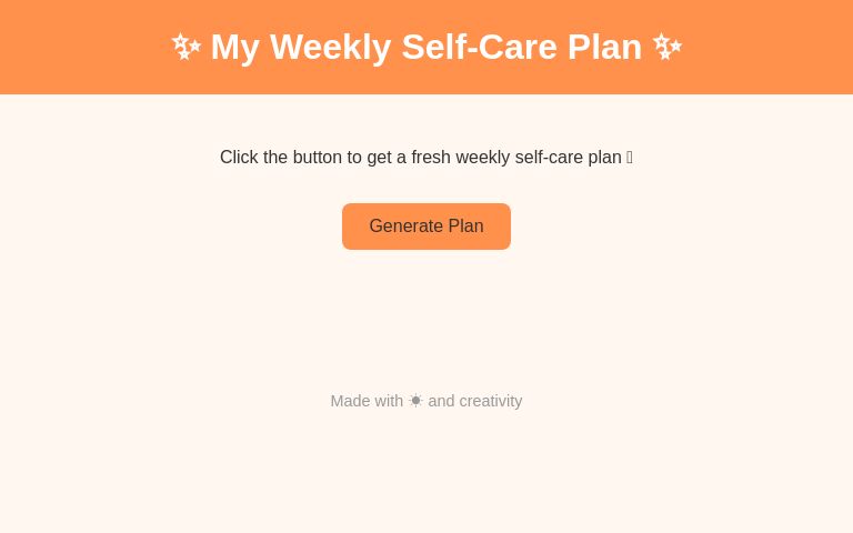 My Weekly Self-Care Plan ― Perchance Generator