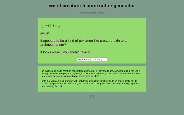 weird creature-feature critter generator