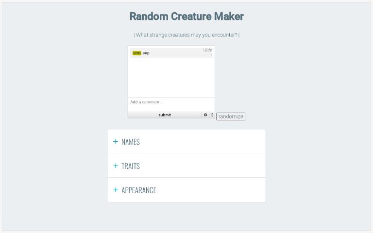 Random Creature Maker ― Perchance Generator