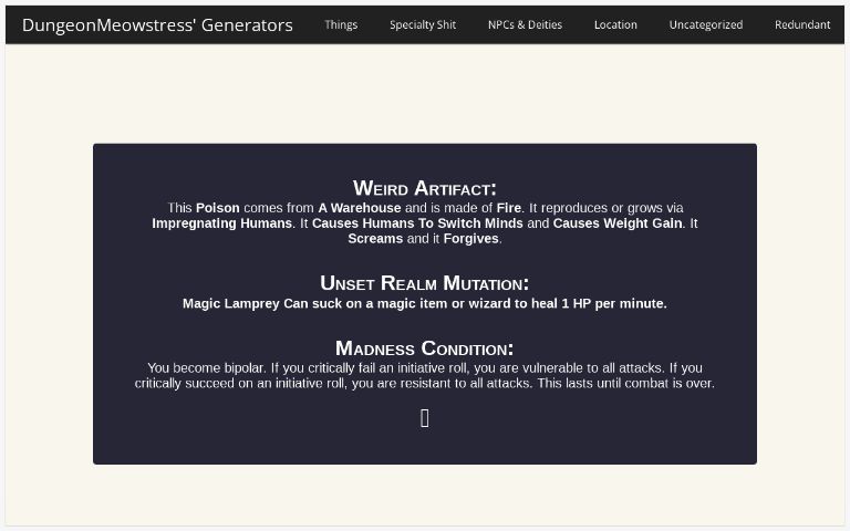 Weird Artifact: ― Perchance Generator