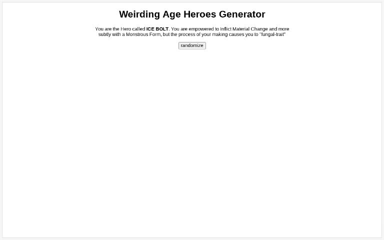 Weirding Age Heroes Generator
