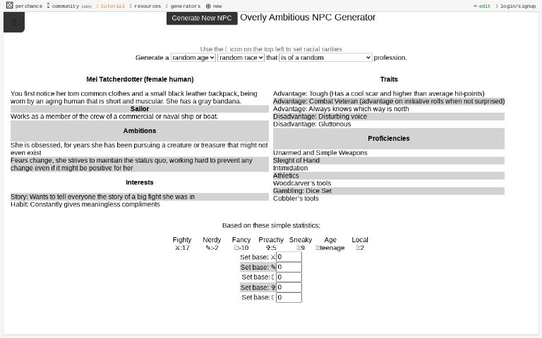 Overly Ambitious NPC Generator
