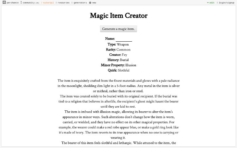 Magic Item Creator ― Perchance Generator