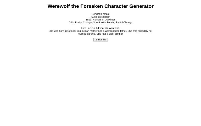 Werewolf the Forsaken Character Generator