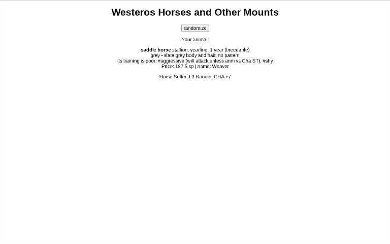 Westeros Horses and Other Mounts ― Perchance Generator