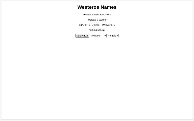 Westeros Names ― Perchance Generator