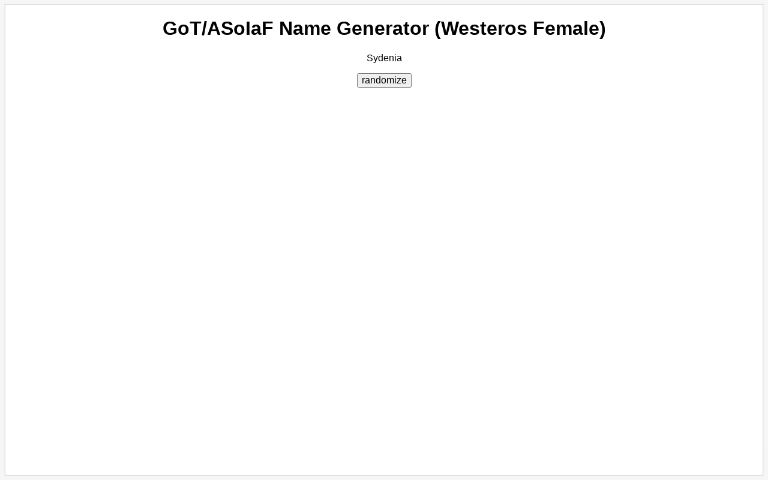 GoT/ASoIaF Name Generator (Westeros Female)