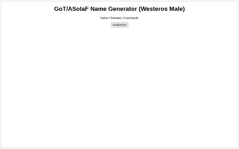 GoT/ASoIaF Name Generator (Westeros Male)