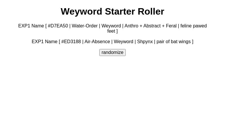 Weyword Starter Roller ― Perchance Generator
