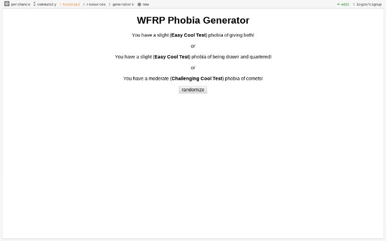 WFRP Phobia Generator