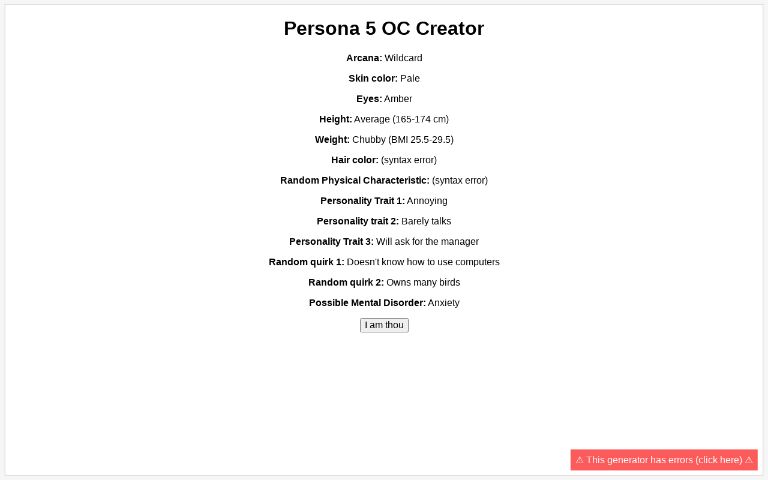 Persona 5 OC Creator ― Perchance Generator