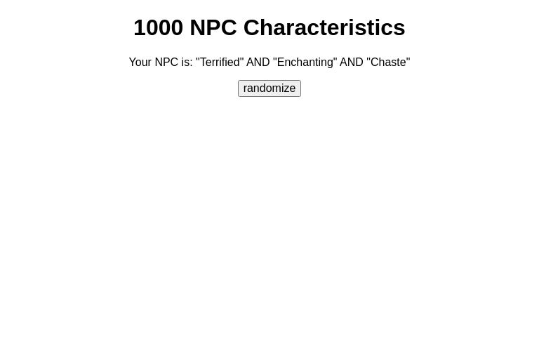 1000 NPC Characteristics ― Perchance Generator