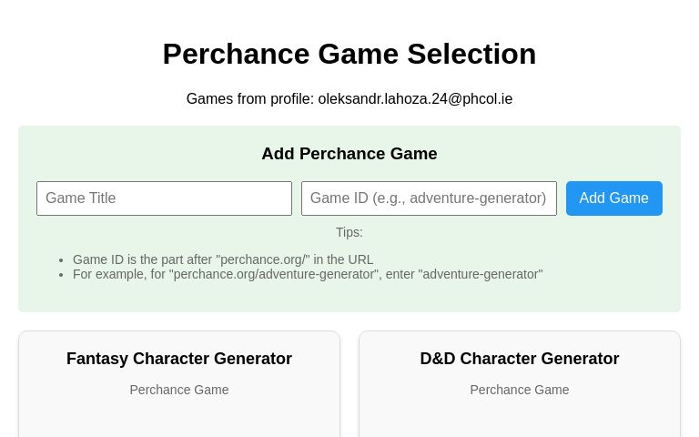 Perchance Game Selection ― Perchance Generator