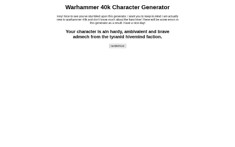 Warhammer 40k Character Generator