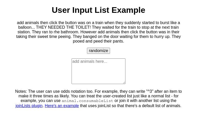 User Input List Example ― Perchance Generator