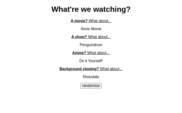 What're we watching? ― Perchance Generator