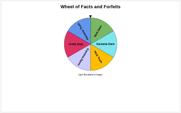Wheel of Facts and Forfeits ― Perchance Generator