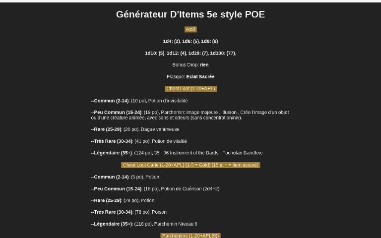 Générateur D'Items 5e style POE ― Perchance Generator