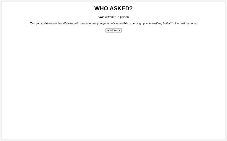 WHO ASKED ― Perchance Generator