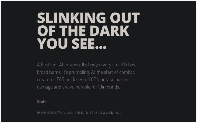 SLINKING OUT OF THE DARK YOU SEE... ― Perchance Generator