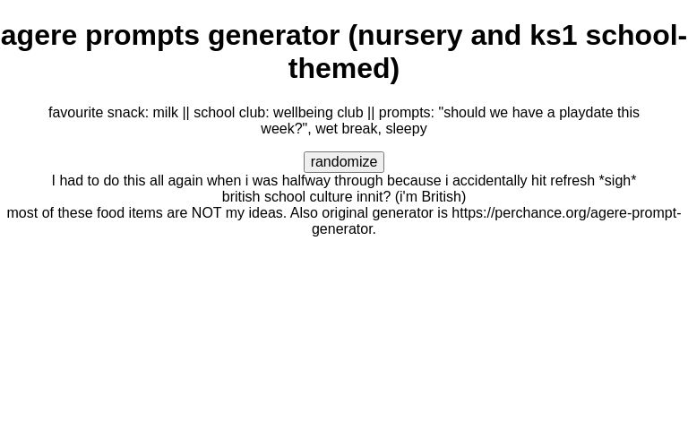 agere prompts generator (nursery and ks1 school-themed)