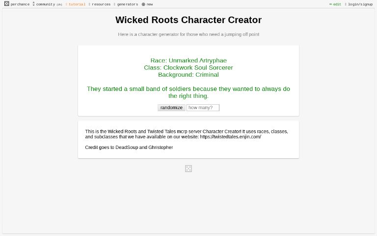 Wicked Roots Character Creator ― Perchance Generator