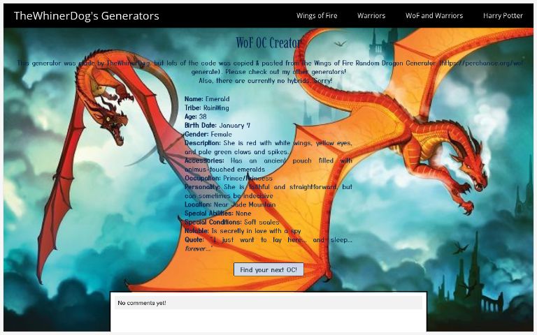 WoF OC Creator ― Perchance Generator