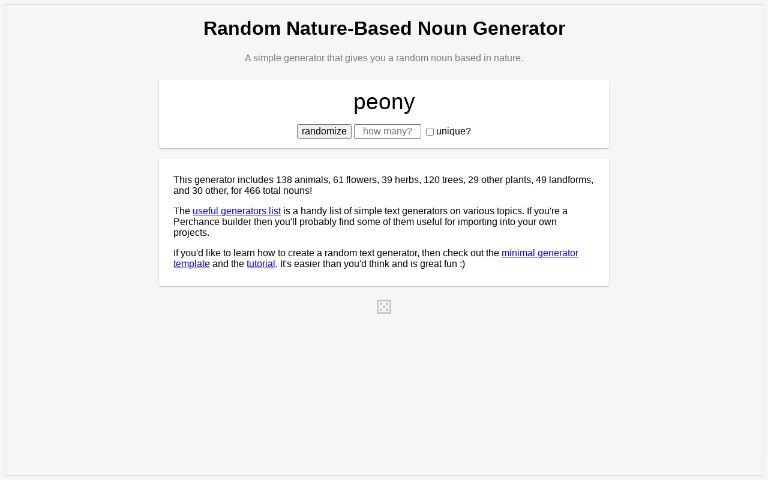 Random Nature-Based Noun Generator