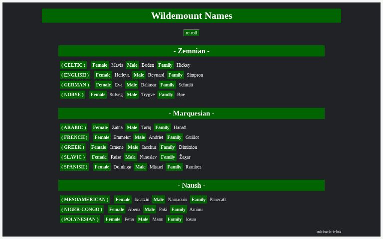 Wildemount Names ― Perchance Generator