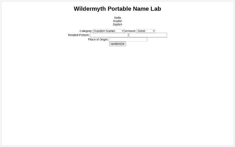 Wildermyth Portable Name Lab ― Perchance Generator