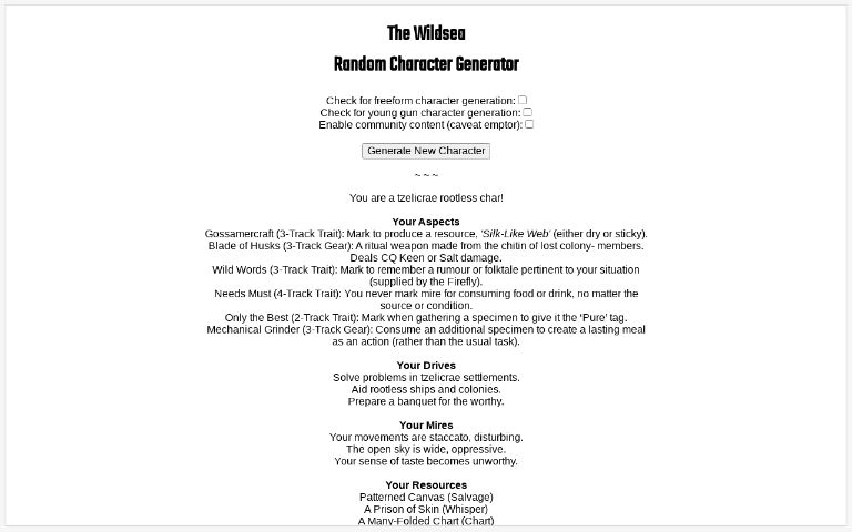 The Wildsea Random Character Generator