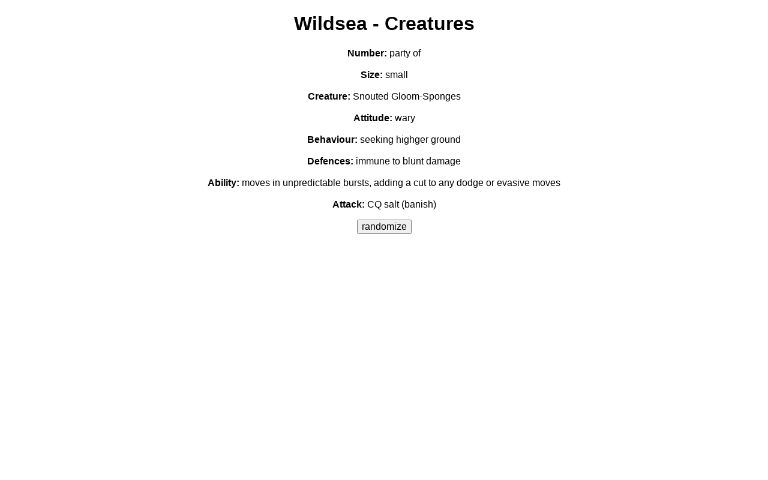 Wildsea - Creatures ― Perchance Generator