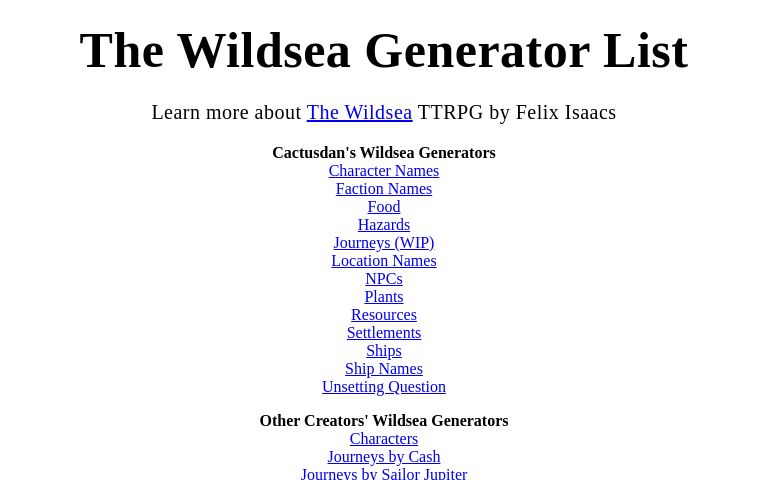The Wildsea Generator List