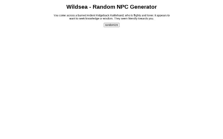 Wildsea - Random NPC Generator