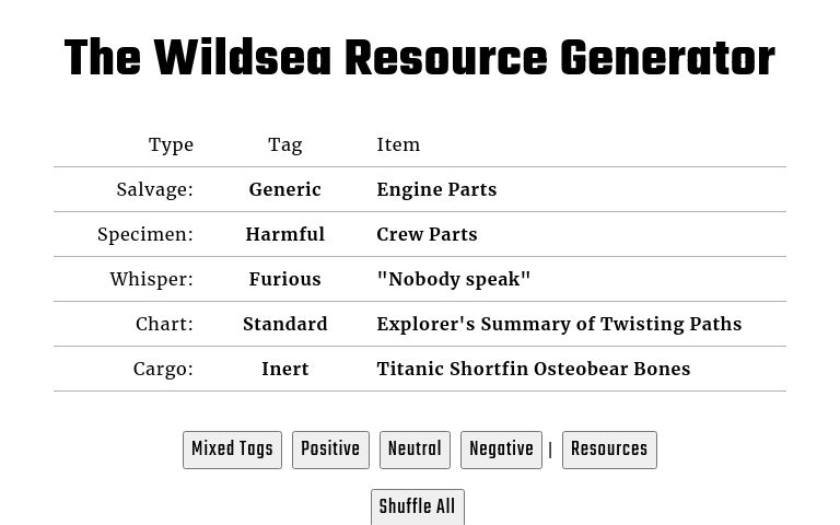 The Wildsea Resource Generator