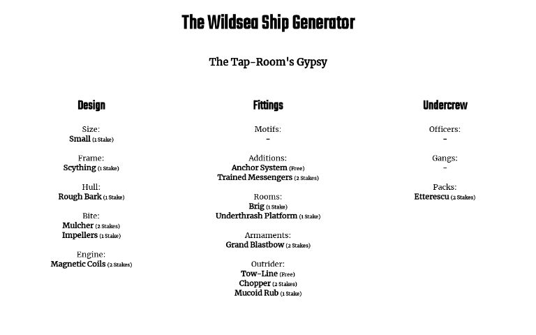 The Wildsea Ship Generator