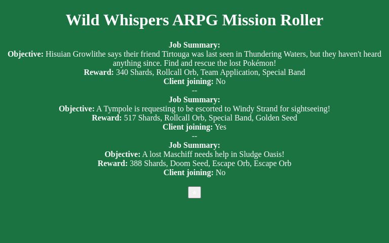Wild Whispers ARPG Mission Roller ― Perchance Generator
