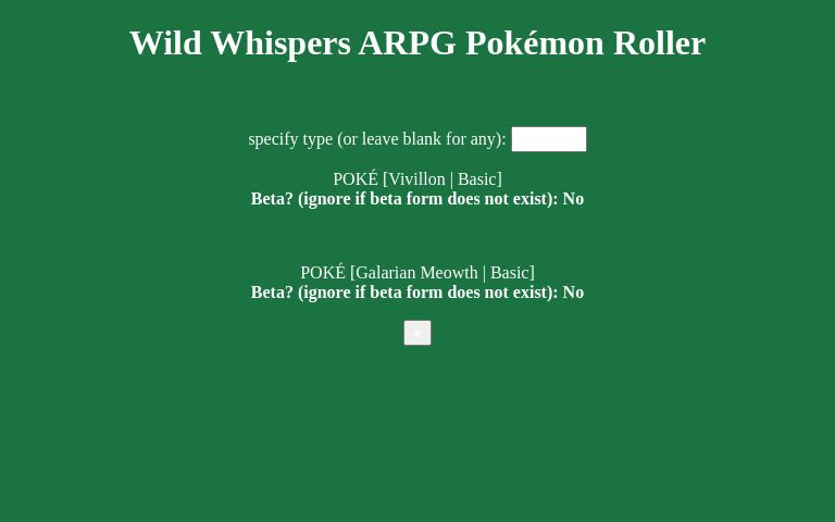 Wild Whispers ARPG Pokémon Roller ― Perchance Generator