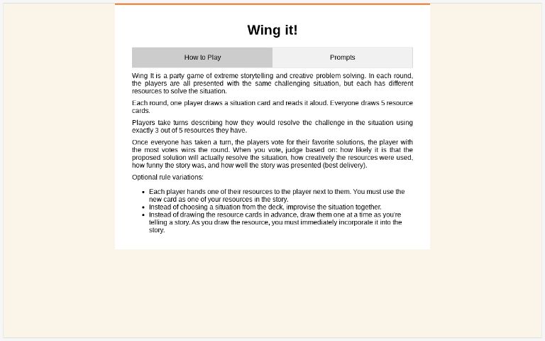 Wing it! ― Perchance Generator